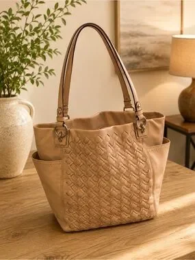 Coach | Bags | Coach Woven Tote Shoulder Bag In Tan Euc No Callouts ...